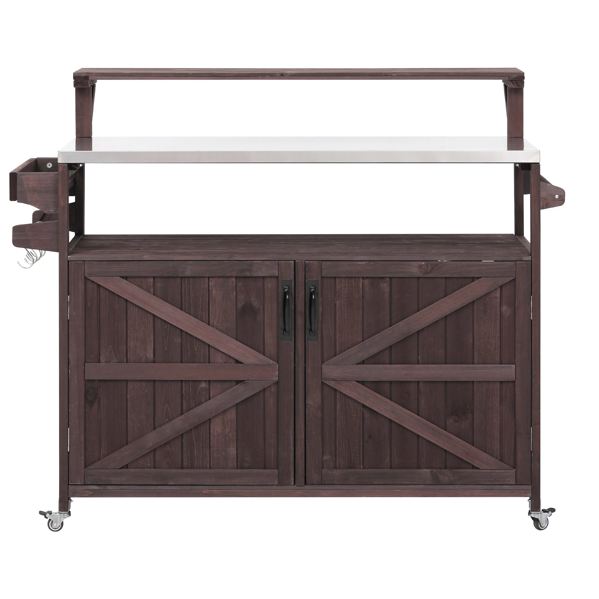 VIYET 43" K&K Outdoor Kitchen Island, Brown Solid Wood Grill Cart w/ S ...