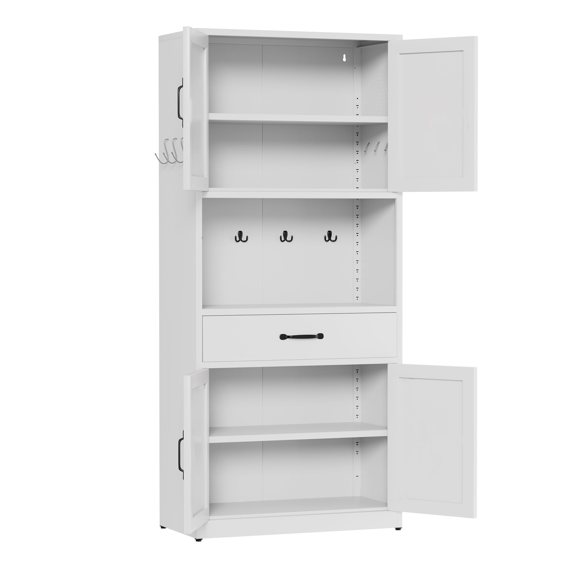 VIYET 71"H Heavy-Duty White Steel Pantry Cabinet,Large Countertop+Adju ...