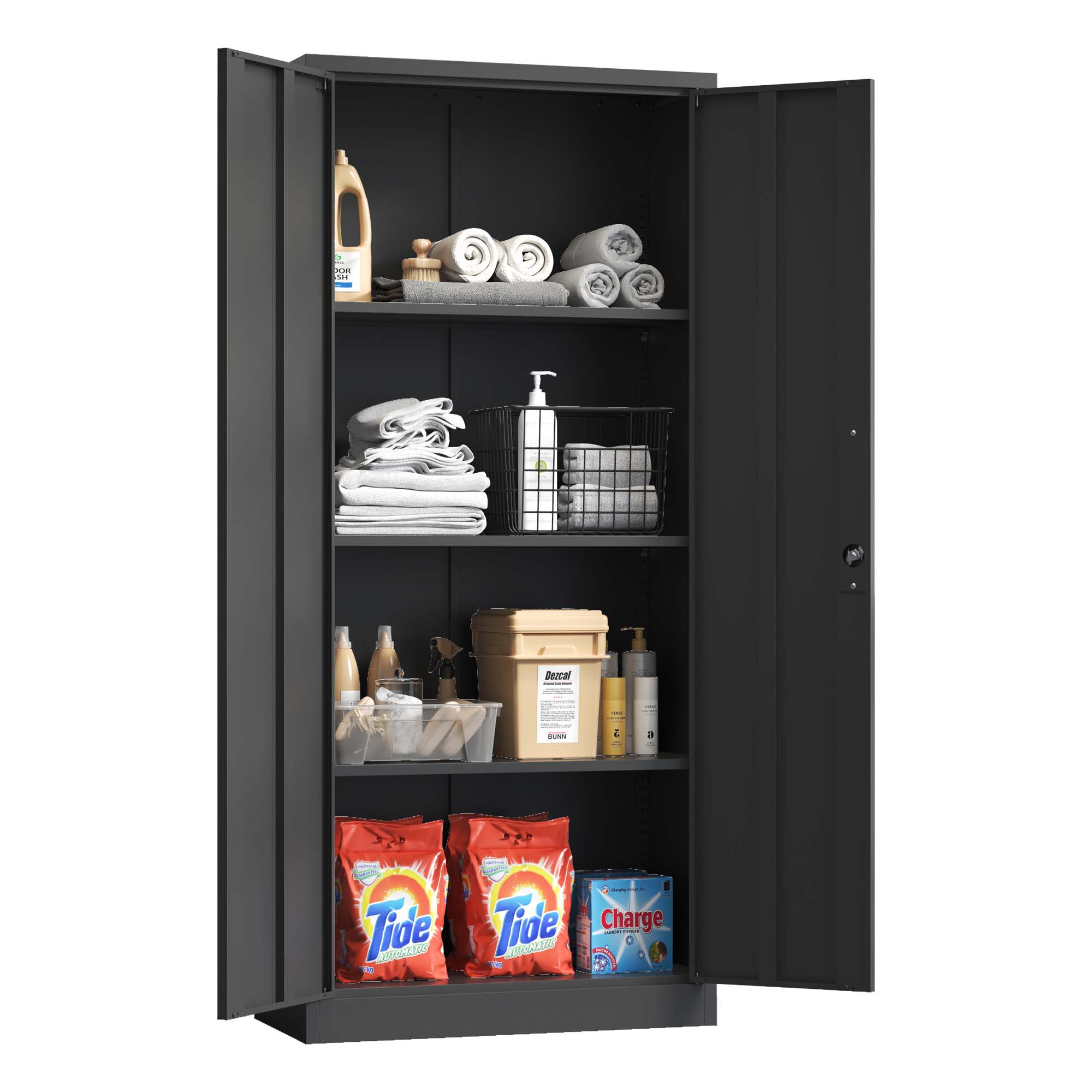 VIYET 71"H Metal Garage Storage Cabinet with Lock, 3 Adjustable Shelve ...
