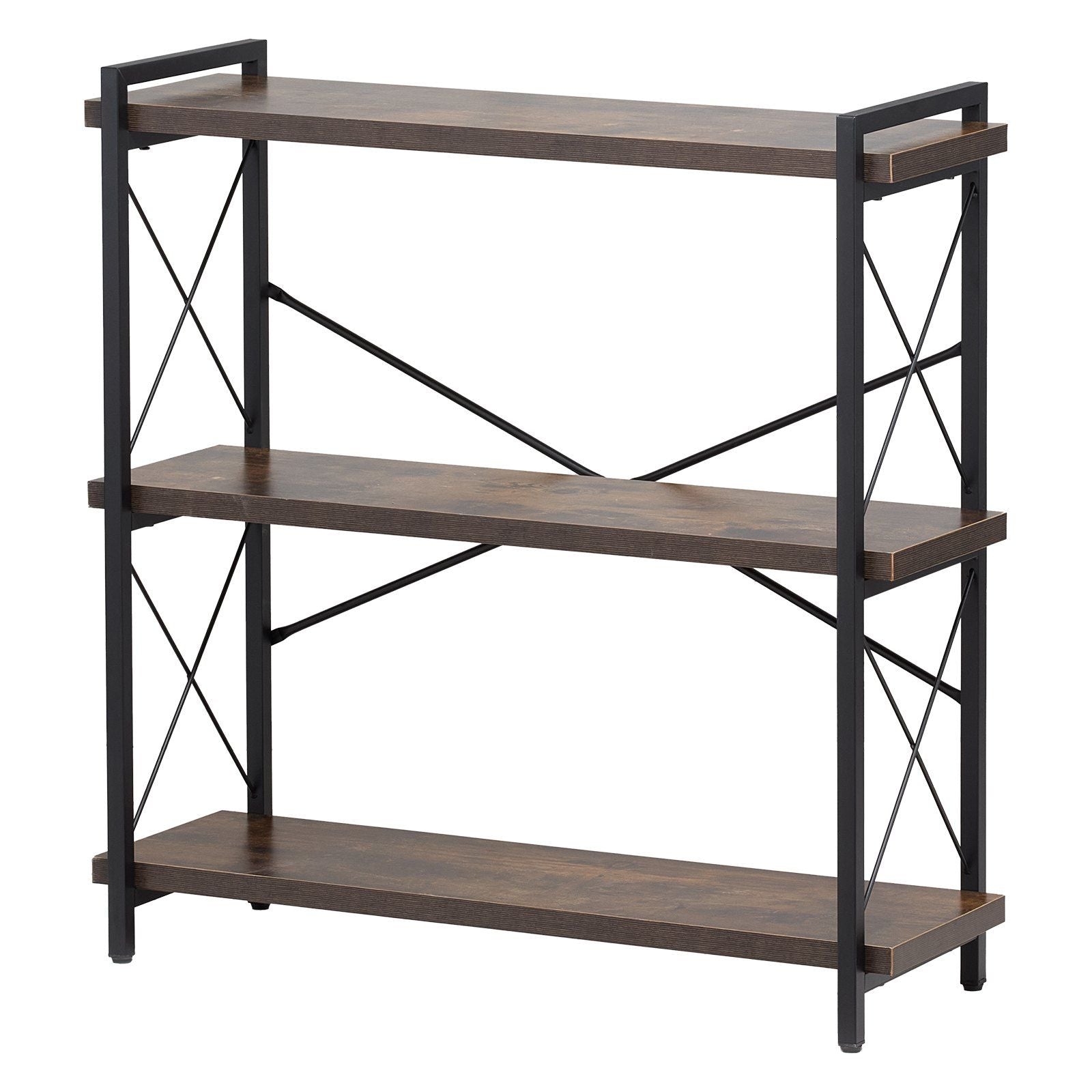 VIYET 3-Tier Industrial Metal Bookshelf - Freestanding Open Shelves, R ...