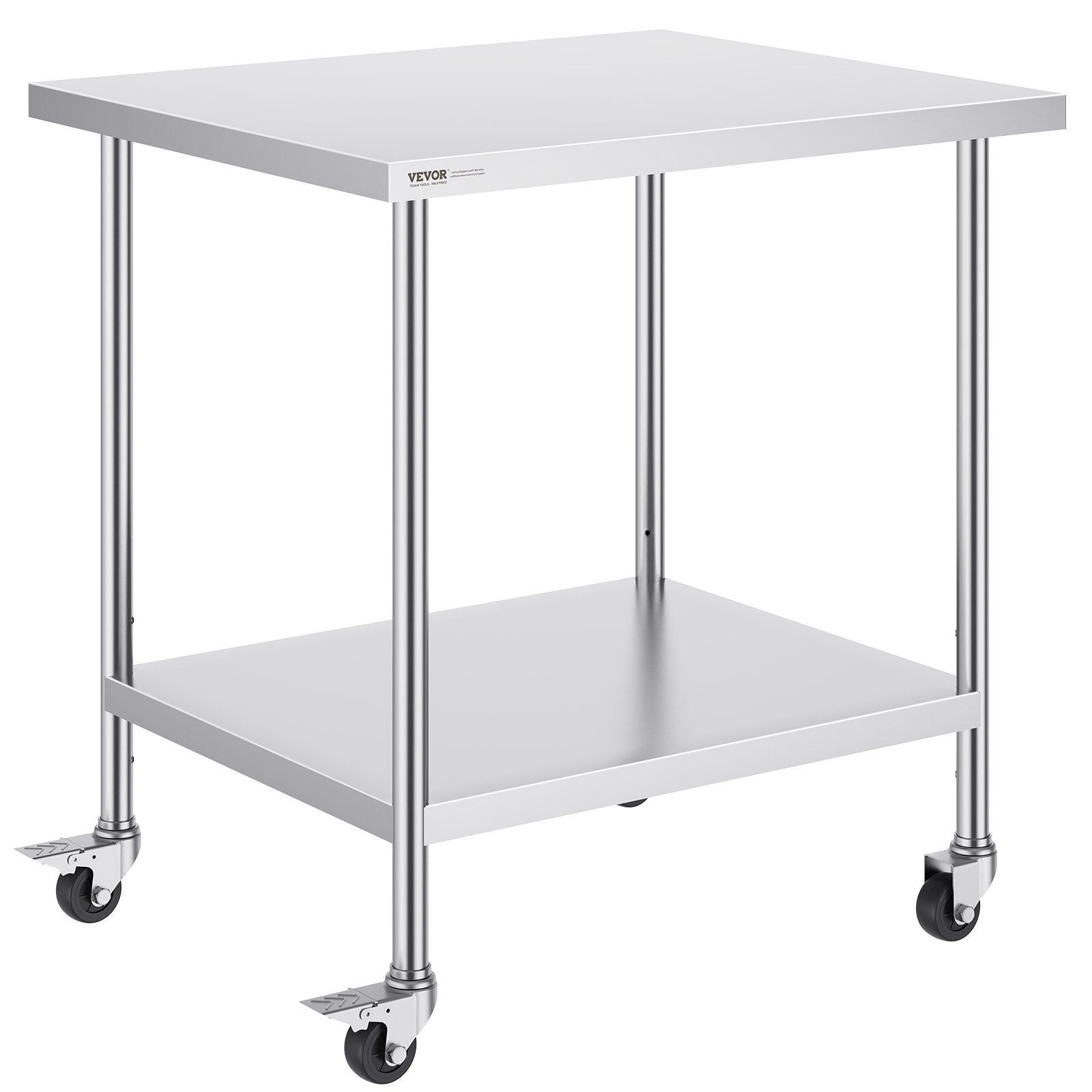 VIYET 38" Heavy Duty Stainless Steel Table - 4 Wheels, 3 Adjustable He ...